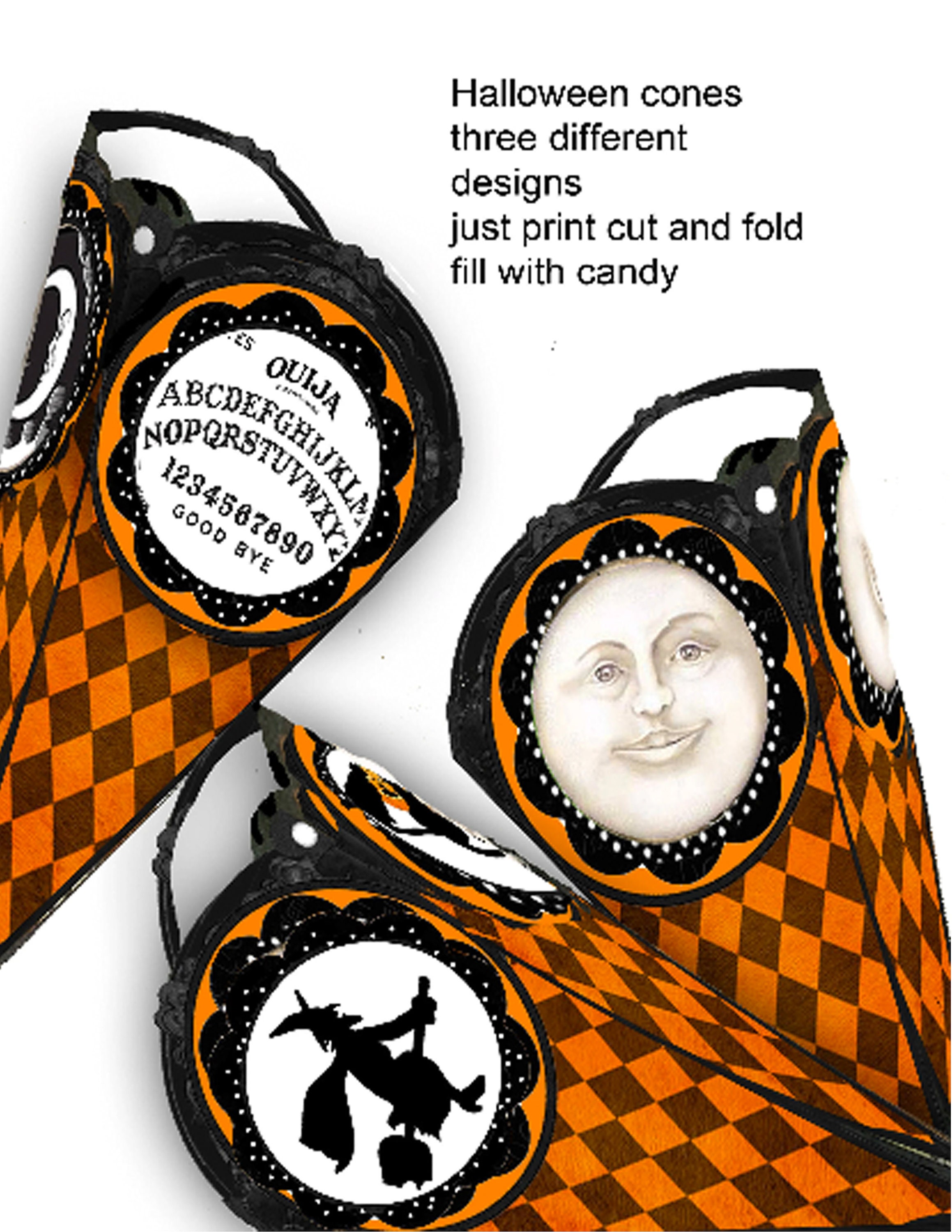 Printable Halloween Cone Candy Holder Treats Victorian Paper Cone ...