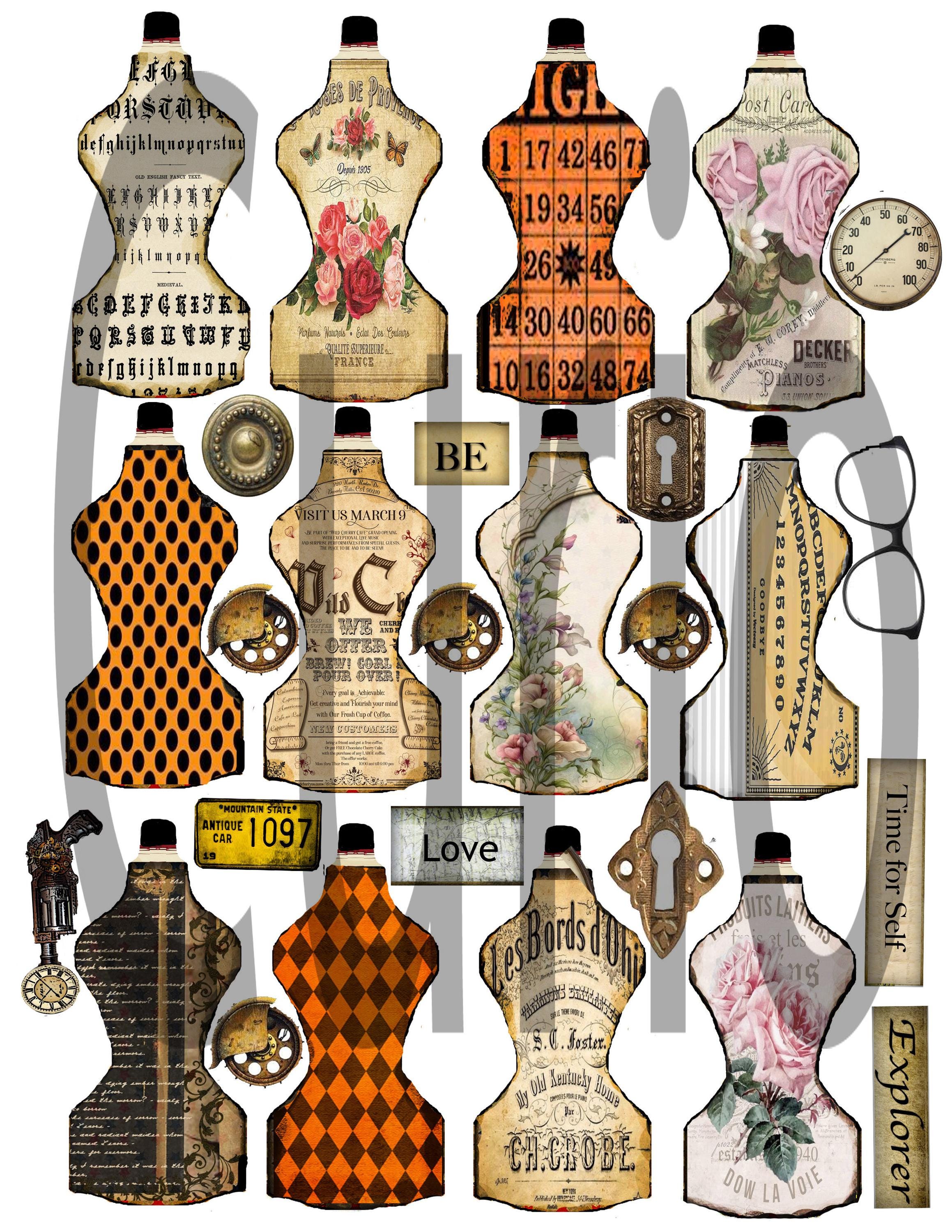Steampunk Paper Dolls Collage Sheet: Mix & Match Junk Journal and ...