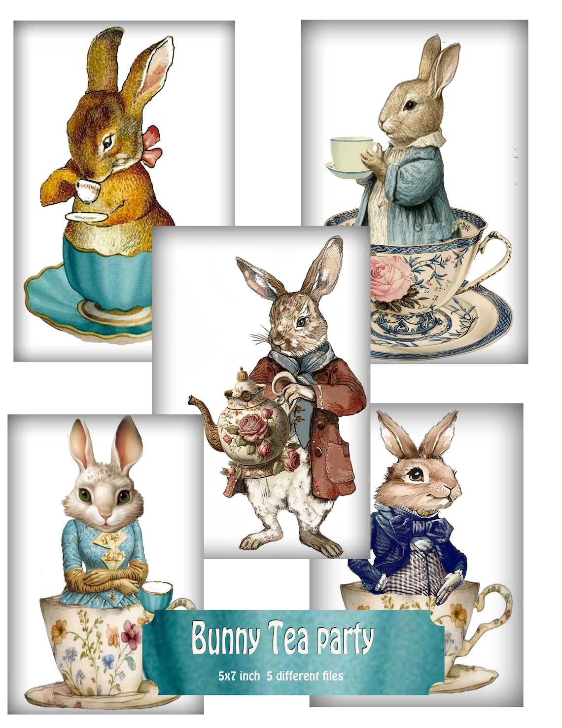 Printable Bunny Tea Party 5 Files 5x7 Inch Paper Dolls ( Jpeg ) - Etsy