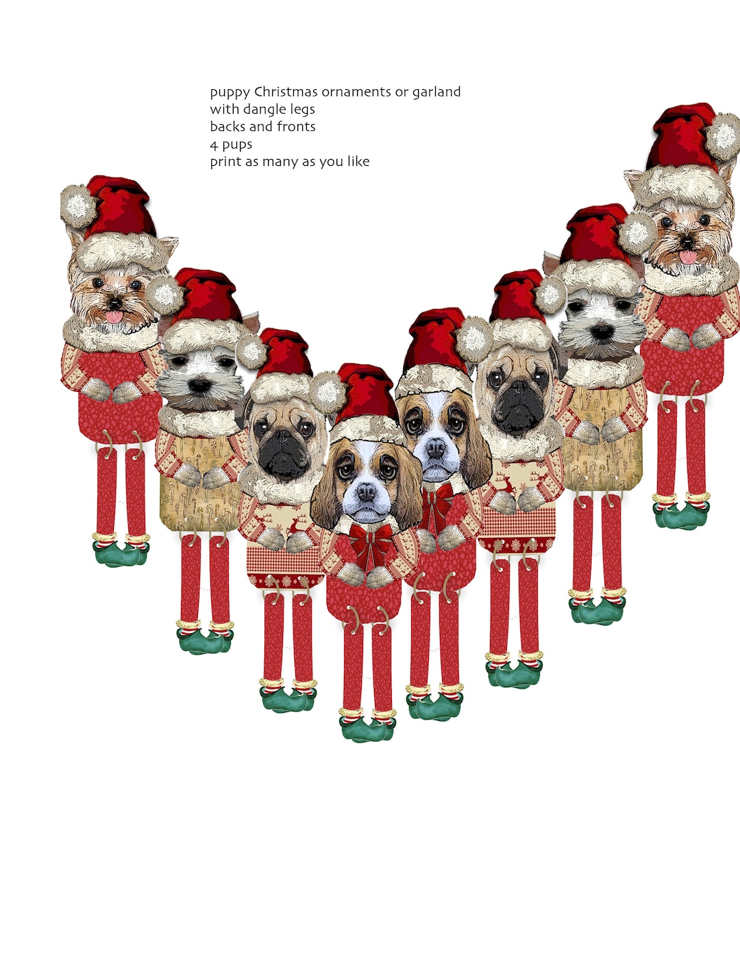 Christmas Pups Articulated Christmas Ornaments Printable Paper Dolls ...