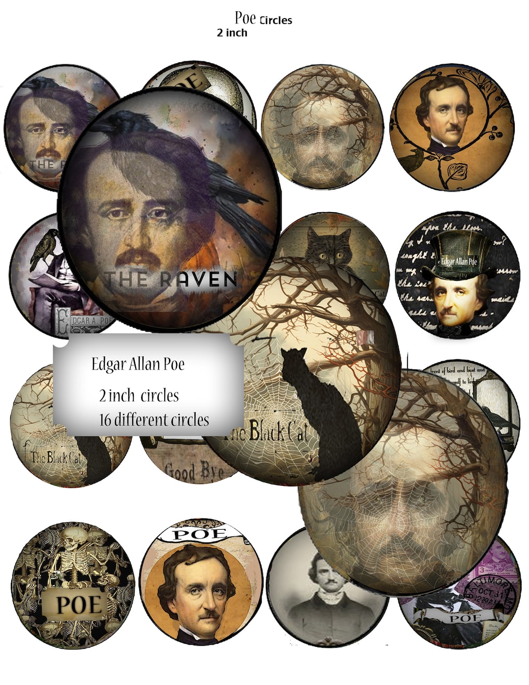Edgar Allan Poe Halloween Circles: Printable Ephemera (PDF) - Etsy