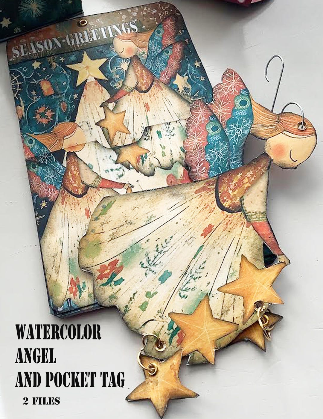Watercolor Angel Christmas Paper Doll: Printable Folk Art Ornament (PDF ...