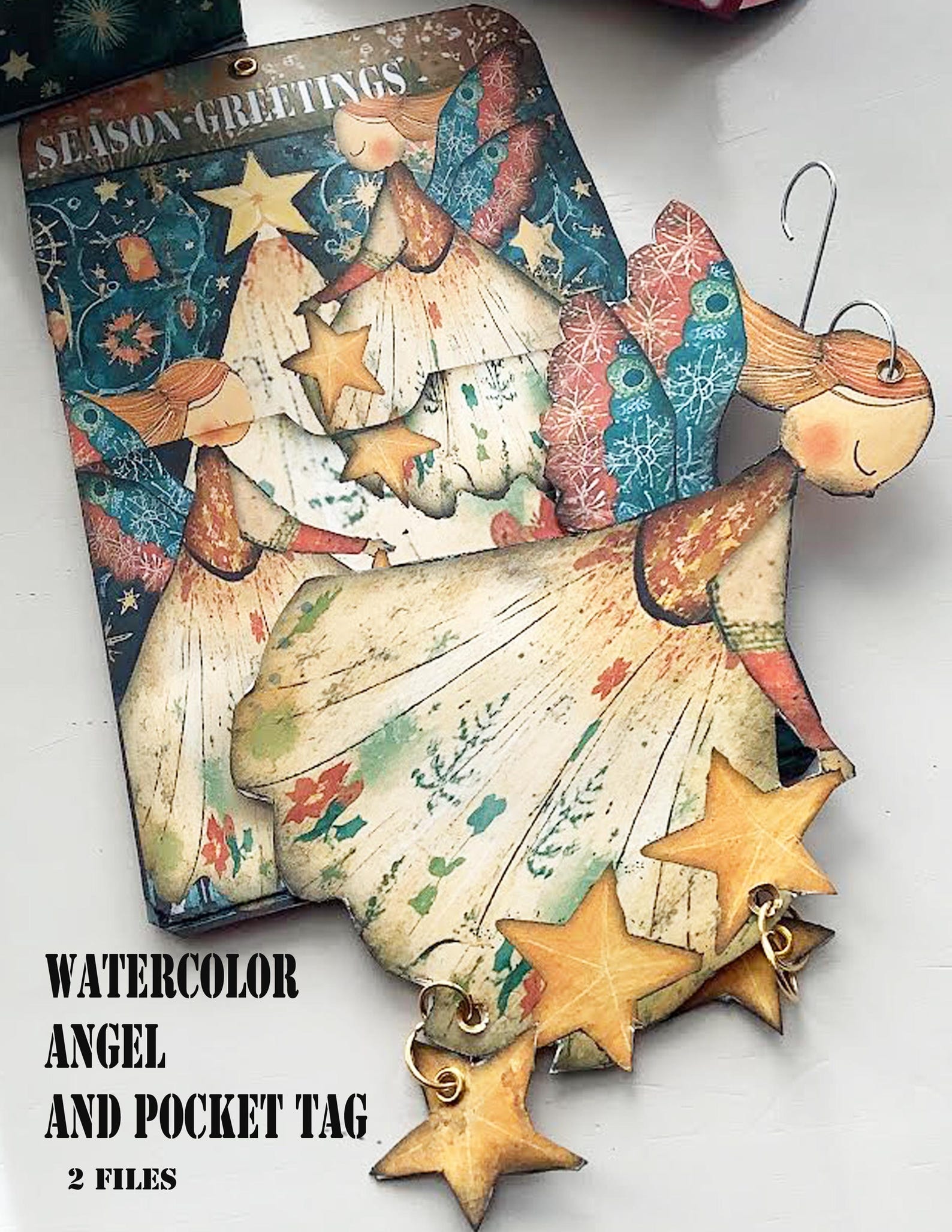 Printable Watercolor Angel Paper Doll With Pocket Tag Folk Art Great ...