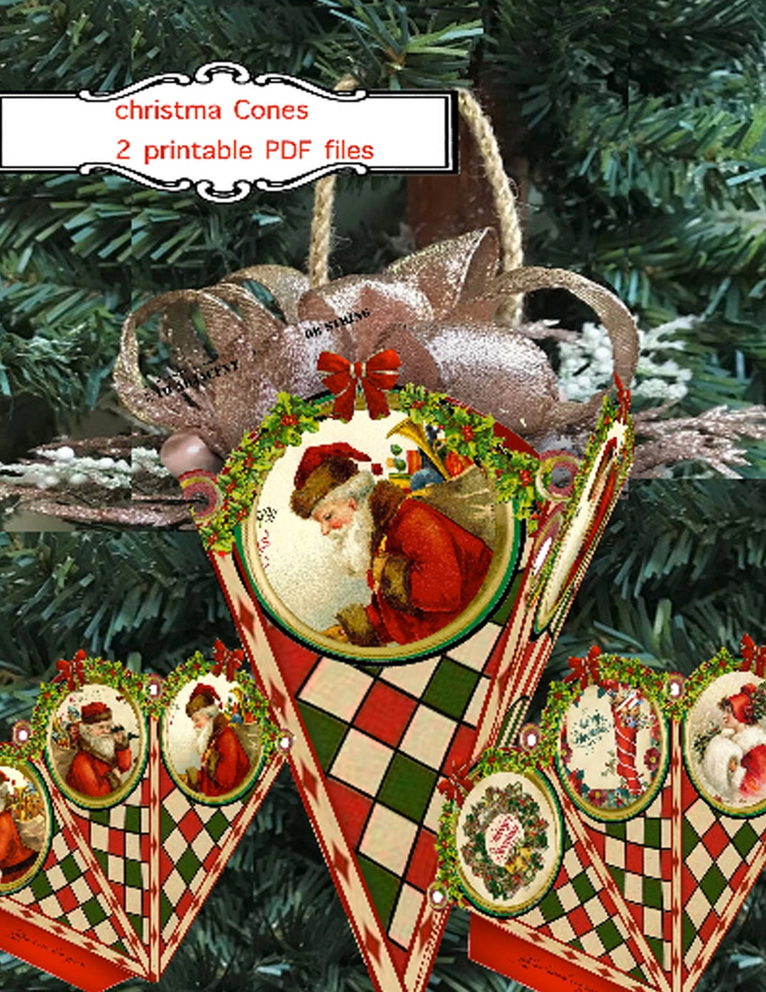 Printable Christmas Victorian Cones Printable Ornaments Christmas ...