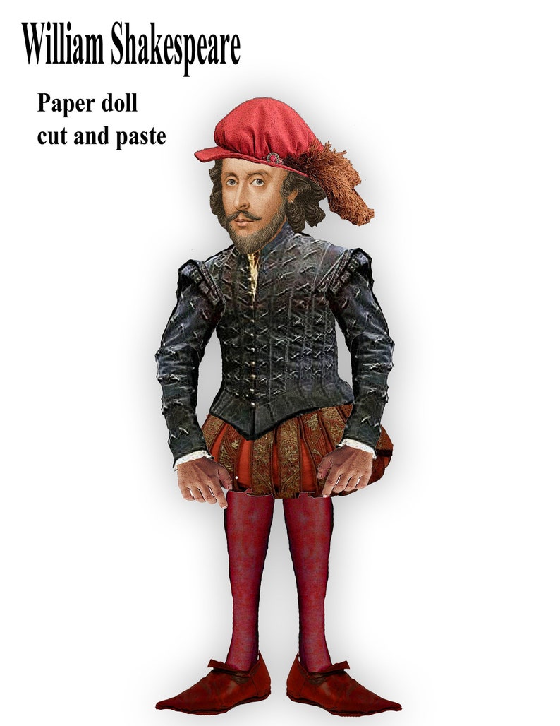 William Shakespeare Paper Doll Cutout Ephemera DIY Cut and Paste Paper ...