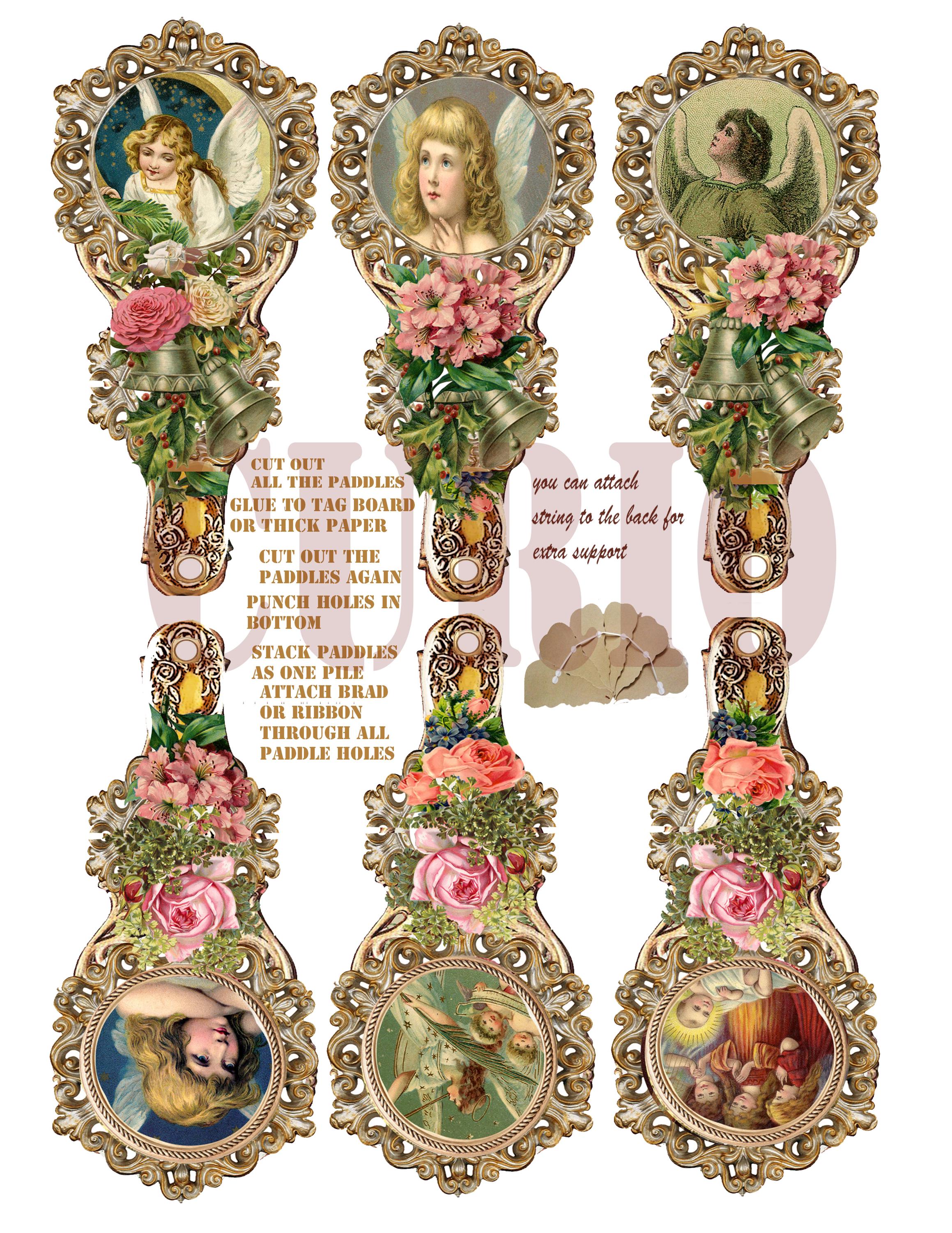 Printable Victorian Christmas Holiday Fans Two With Vintage Angel ...