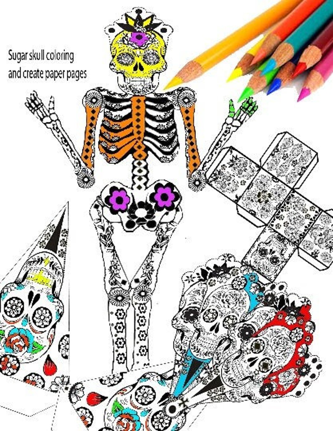 Day of the Dead Sugar Skull Set to Color, Black and White Four File Set ...