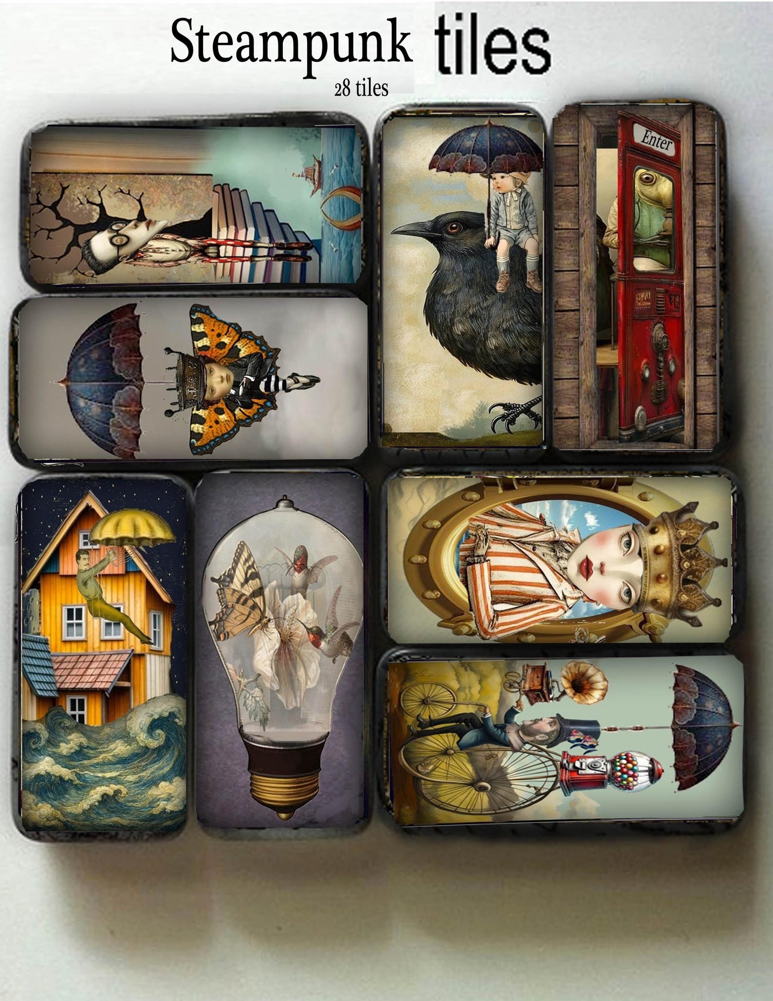 Steampunk Fantasy Domino Collage Tiles : Whimsical Printable Craft 1x2 ...