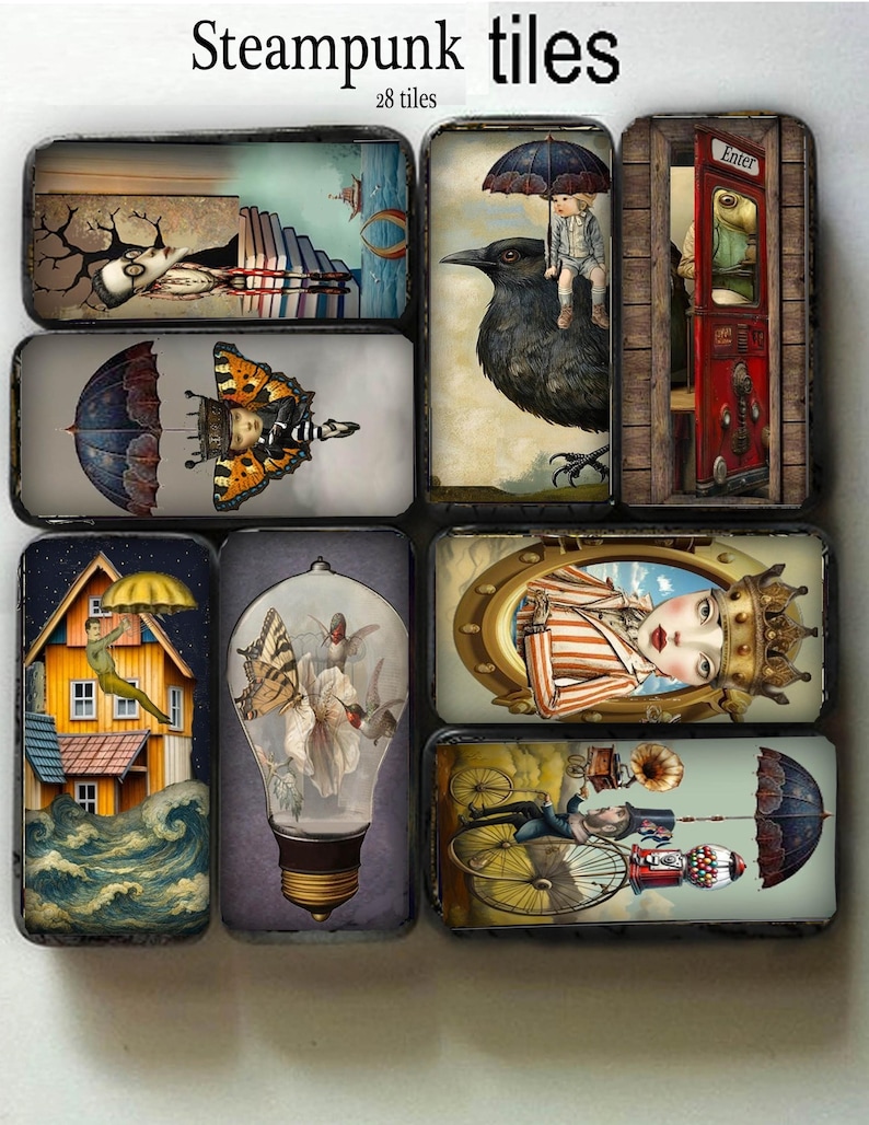 Steampunk Fantasy Domino Collage Tiles : Whimsical Printable Craft 1x2 ...