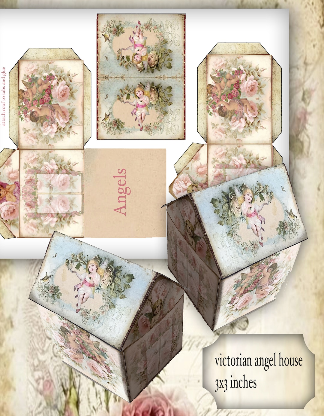 Printable Victorian Spring Floral Paper House 3x3 Inches Easy Assembly ...