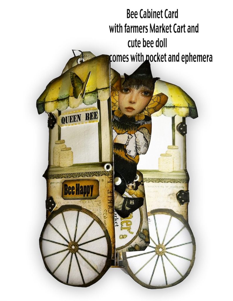 Printable Farmers Market Honey Bee Cabinet Card With Pockets Ephemera ...