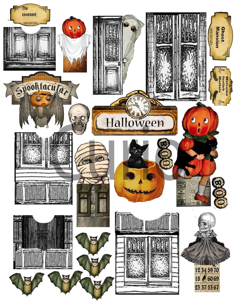 Printable Haunted House Cityscape: Halloween Decor, Scrapbook Project ...