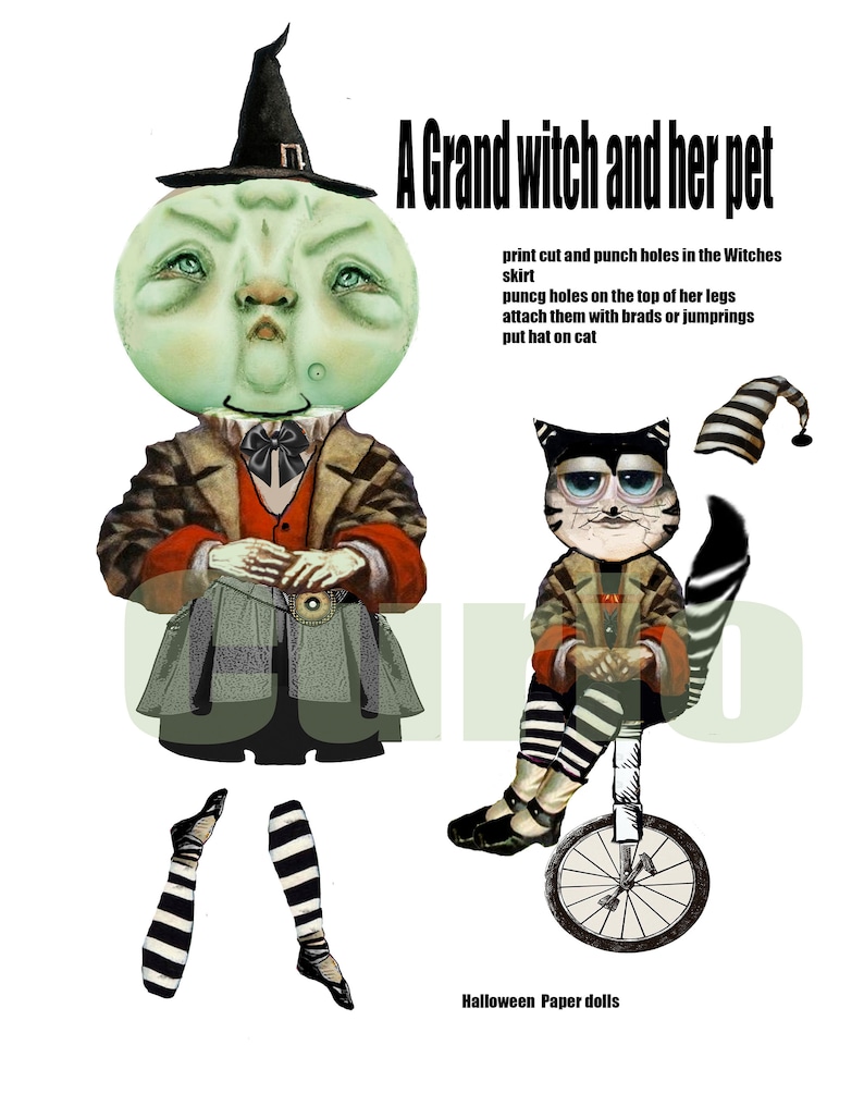 Printable Halloween Witch Paper Doll: Articulated DIY Craft (jpeg & PDF ...