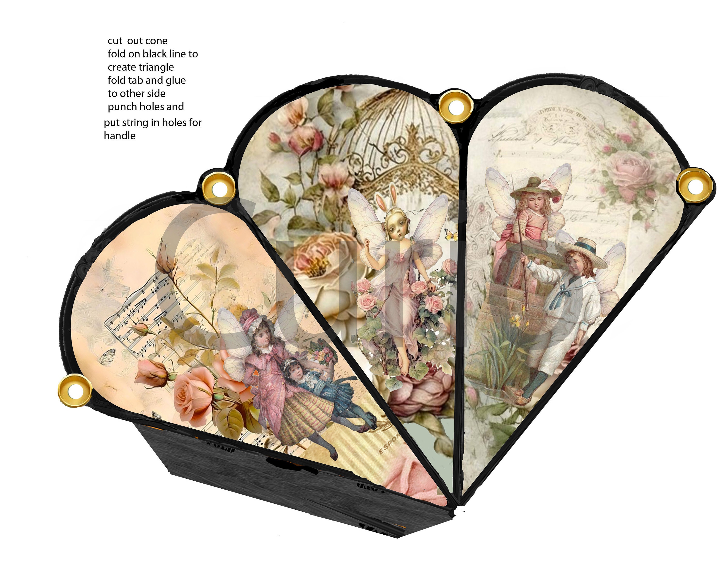Printable Spring Cone Victorian Floral Watercolor Fairy Victorian Decor ...