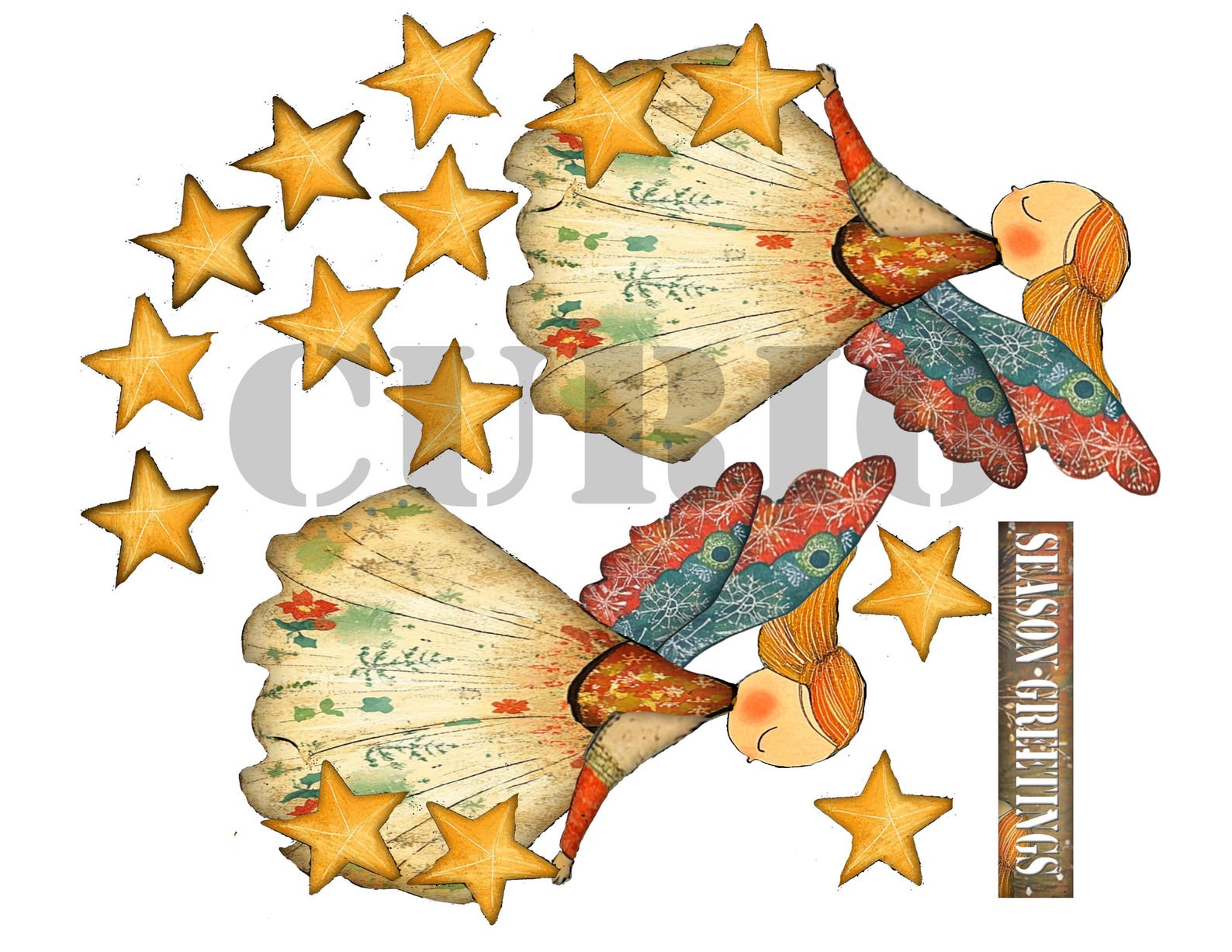 Printable Watercolor Angel Paper Doll With Pocket Tag Folk Art Great ...