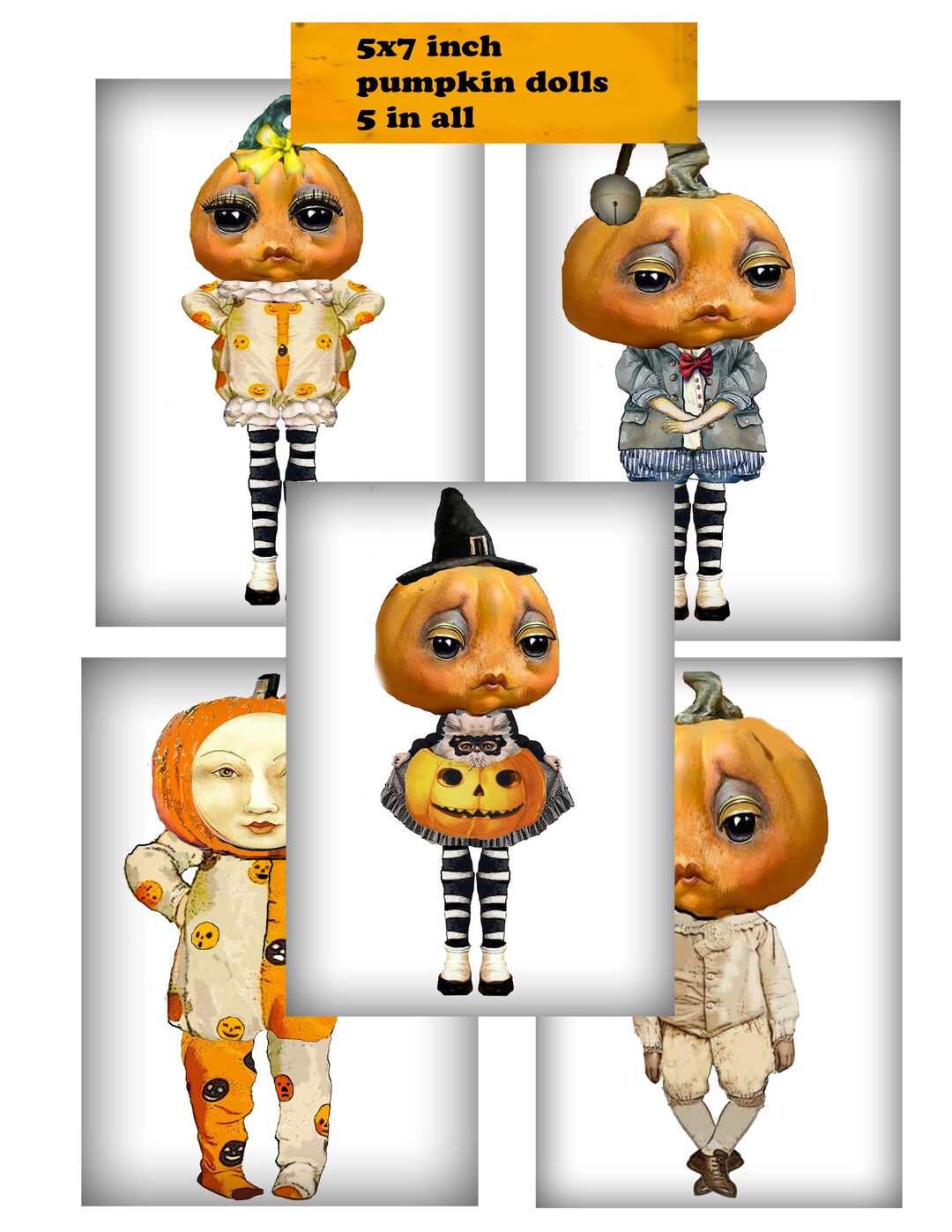 Printable Pumpkin Paper Dolls: Moon & Star Ephemera (5x7 Inch, JPEG ...