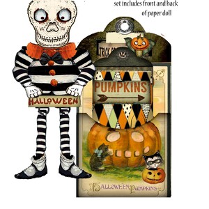 Printable Halloween Skeleton Paper Doll and Pocket Tag: Articulated ...