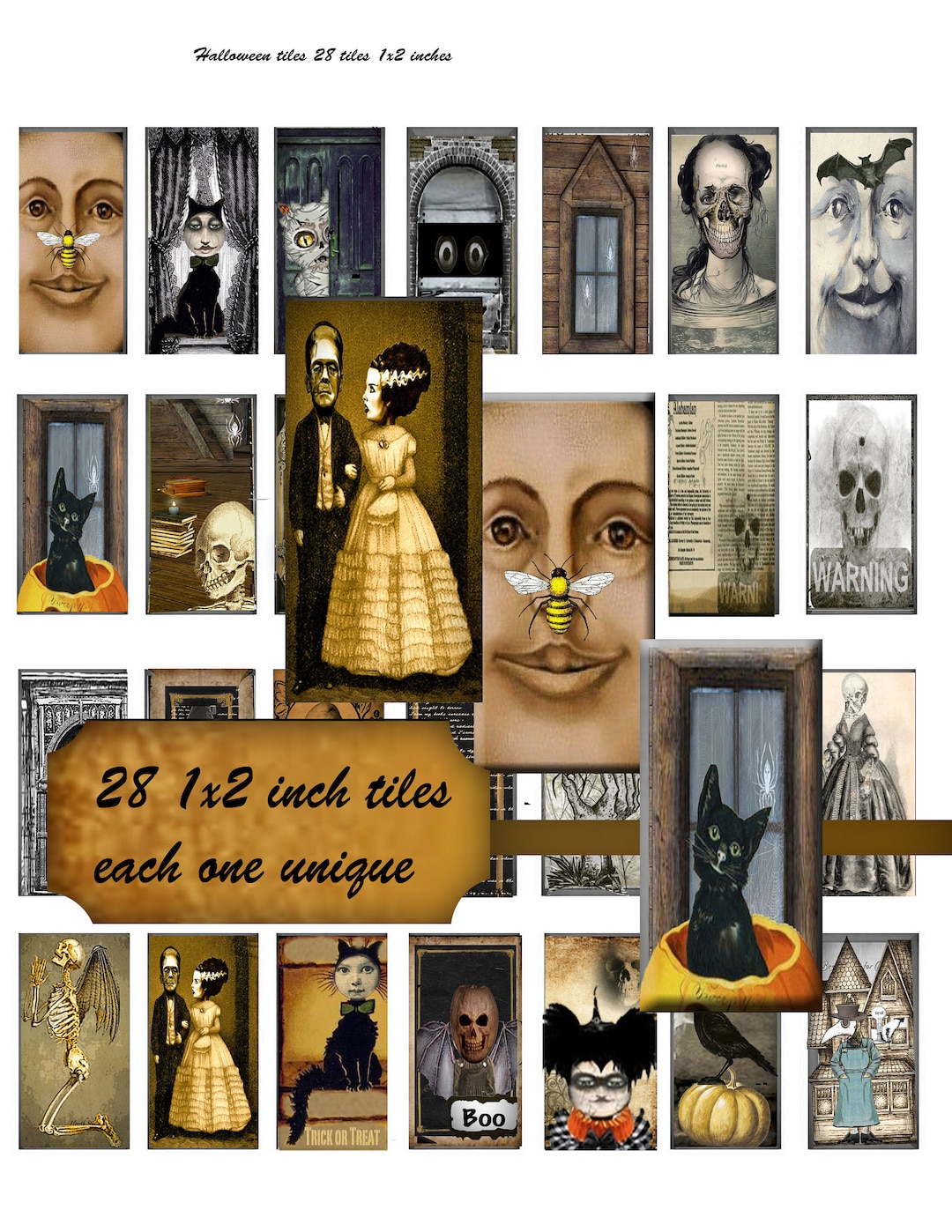 Printable Halloween Tiles 1x2 Gothic Macabre Spooky Domino Tiles Clip ...