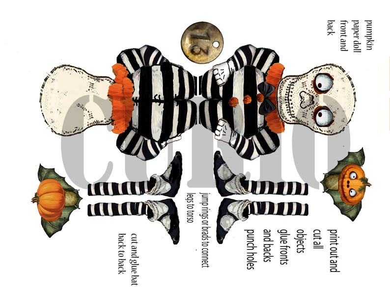 Printable Halloween Skeleton Paper Doll and Pocket Tag: Articulated ...