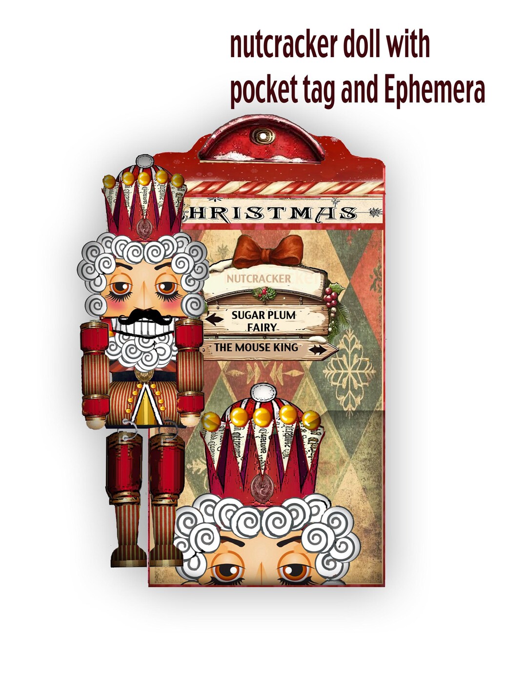 Printable Nutcracker Doll and Pocket Tag Ephemera Scrapbook Christmas ...