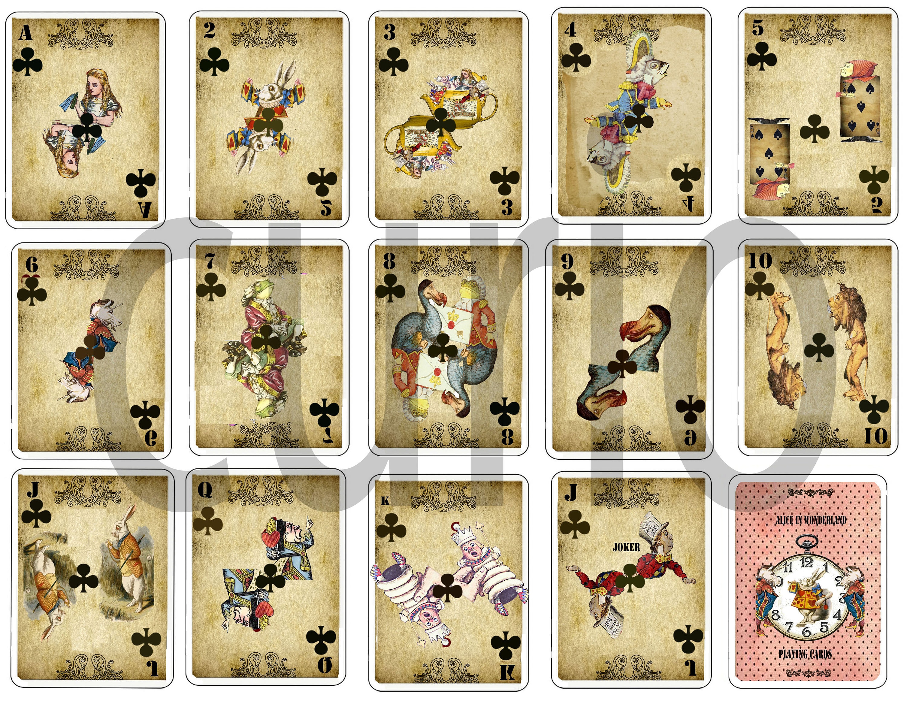 Alice in Wonderland Printable Cards 52 Playing Card With Backs and a ...
