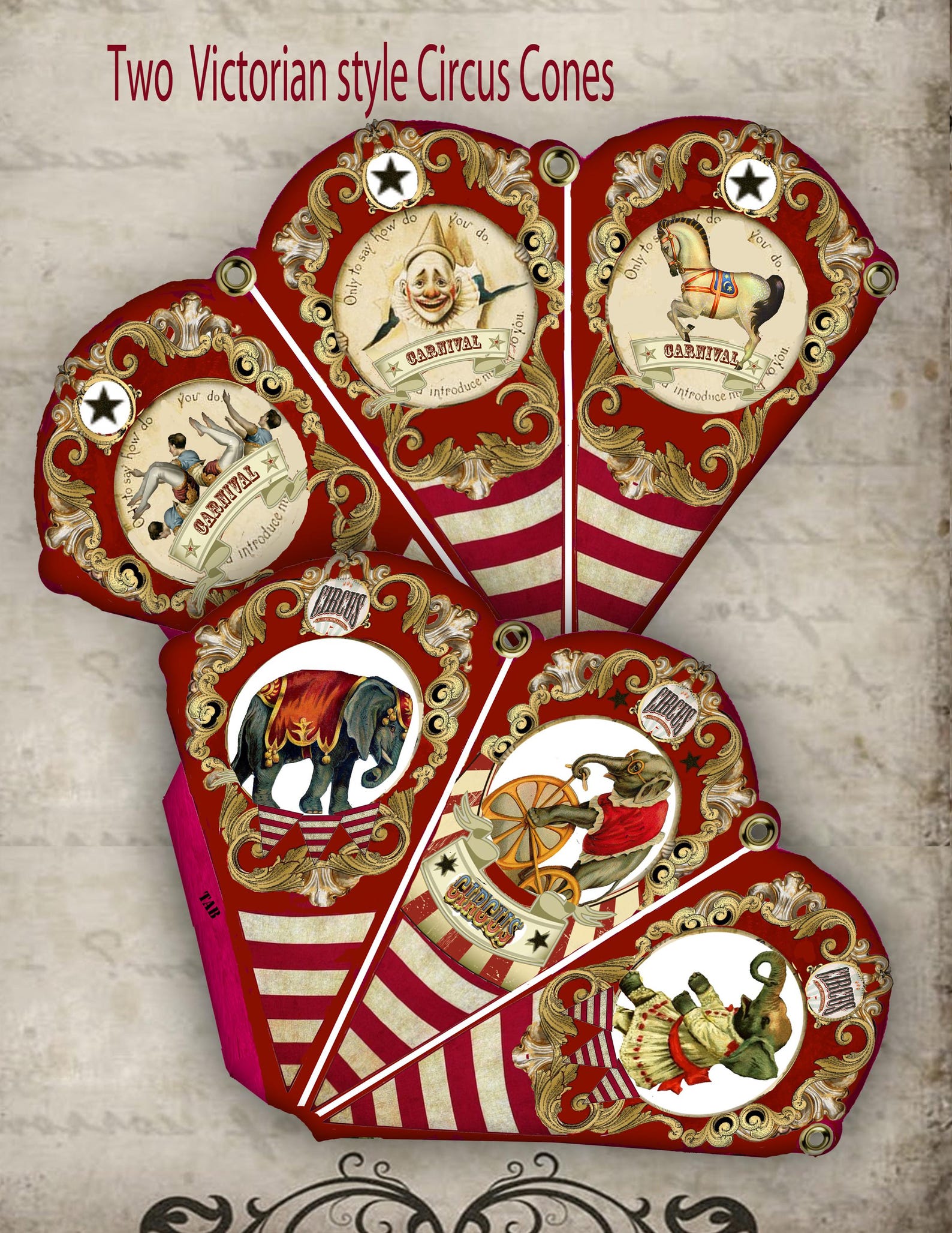 Vintage Victorian Circus Cones Printable Fun: DIY Party Decor (PDF) - Etsy