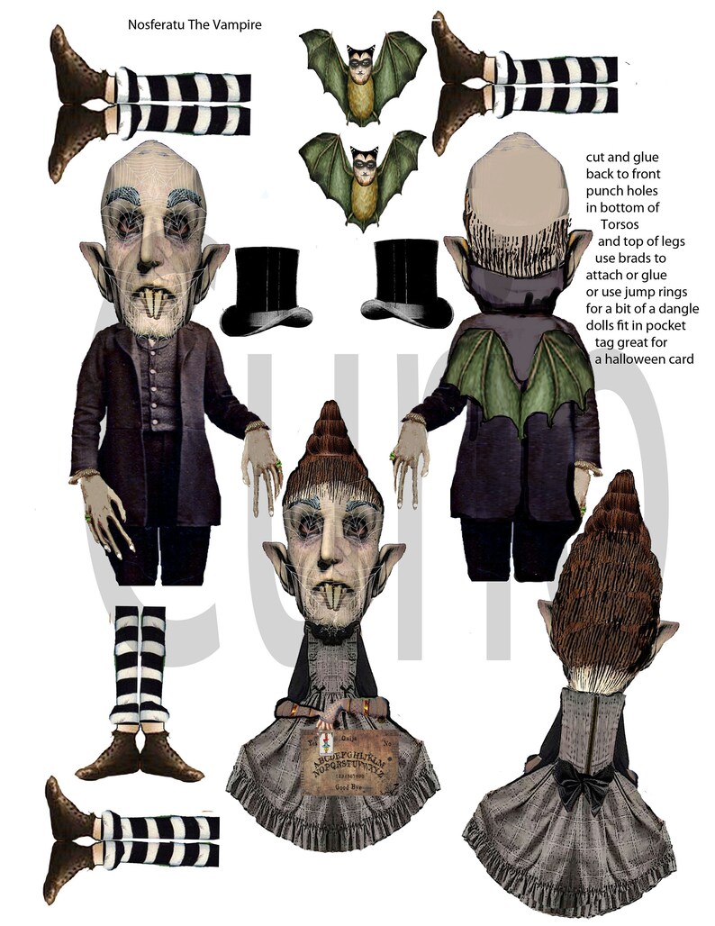 Printable Nosferatu Pocket Tag and Paper Doll Gothic Nosferatu and Wife ...