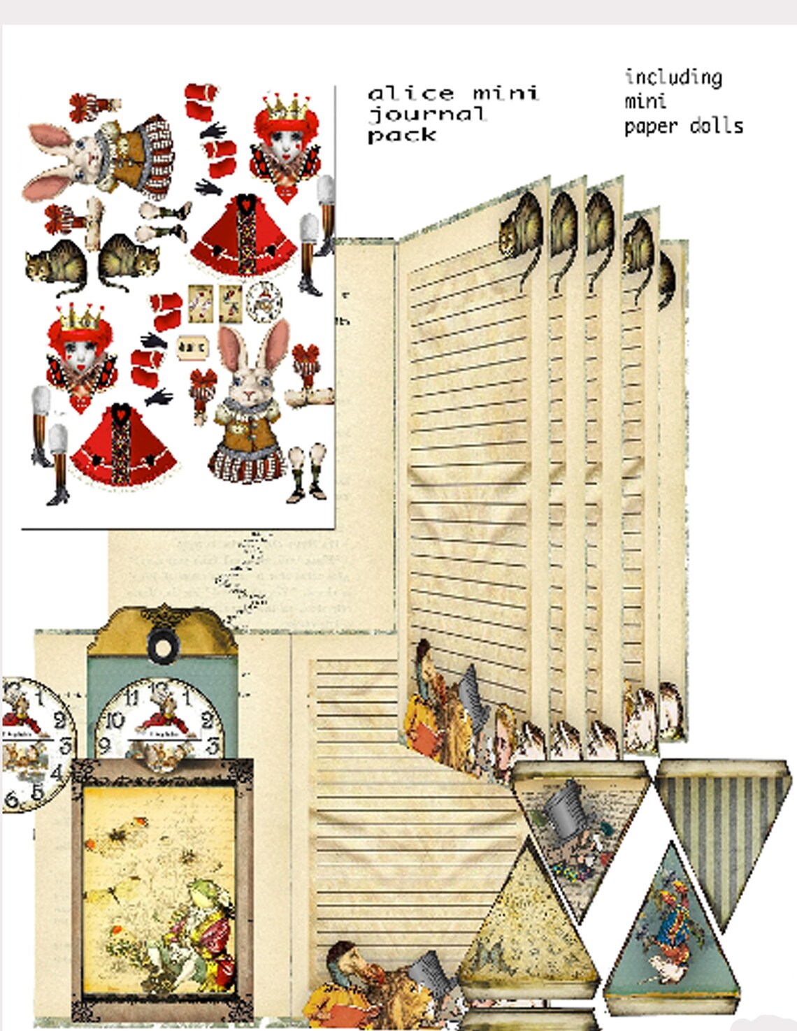 Alice in Wonderland Printable Mini Journal Whimsical Papers Ephemera ...