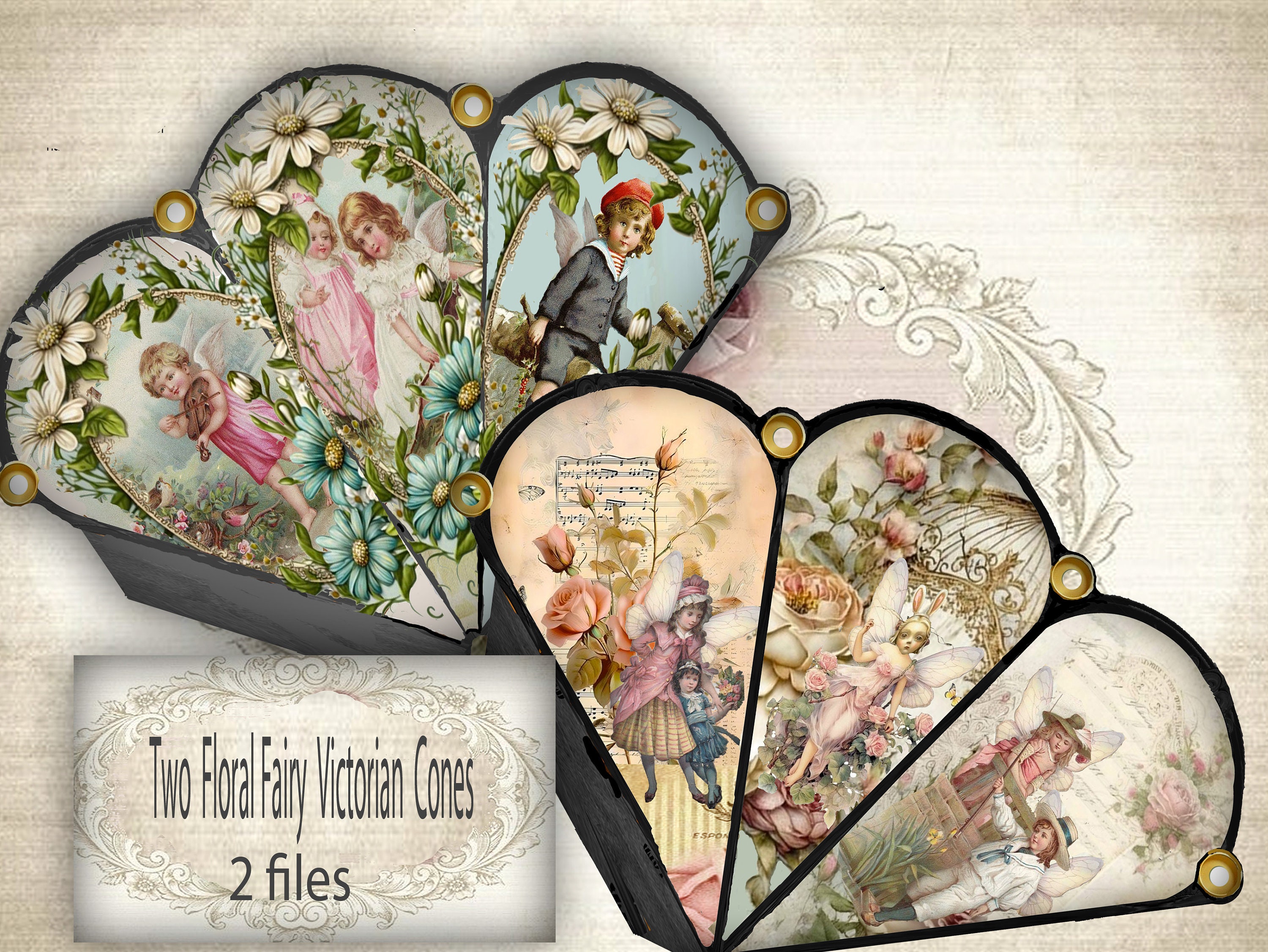 Printable Spring Cone Victorian Floral Watercolor Fairy Victorian Decor ...
