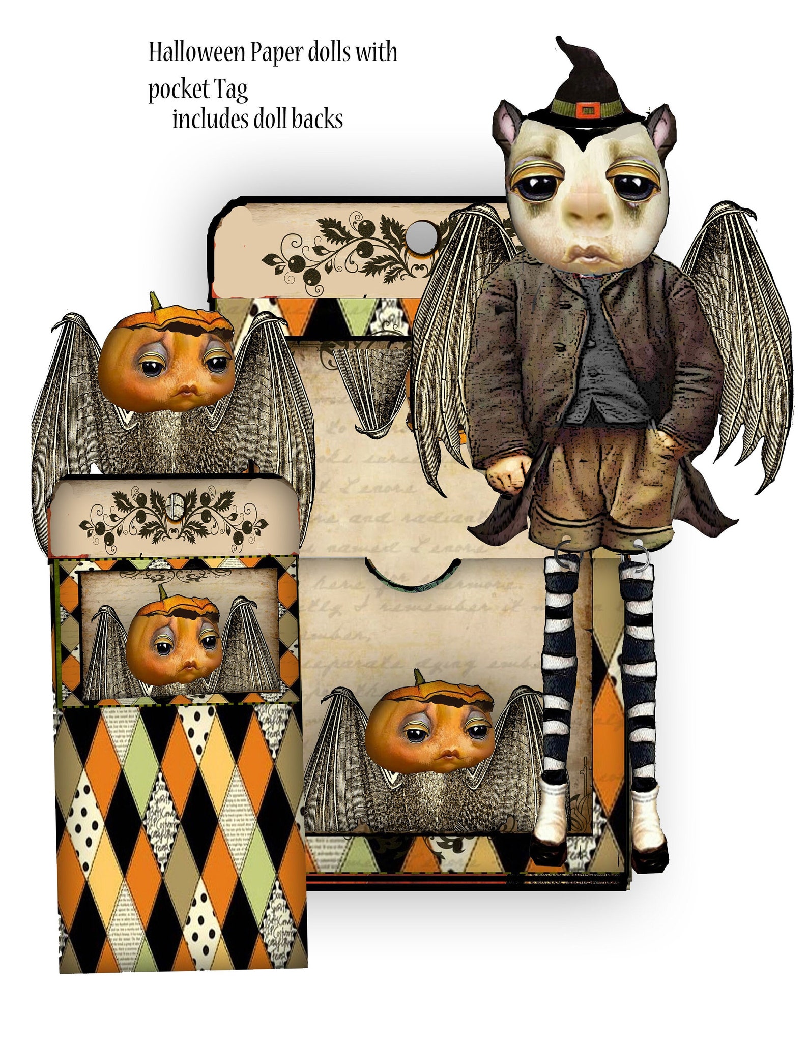 Printable Halloween Bats Paper Doll Articulated With Tag and Pocket ...