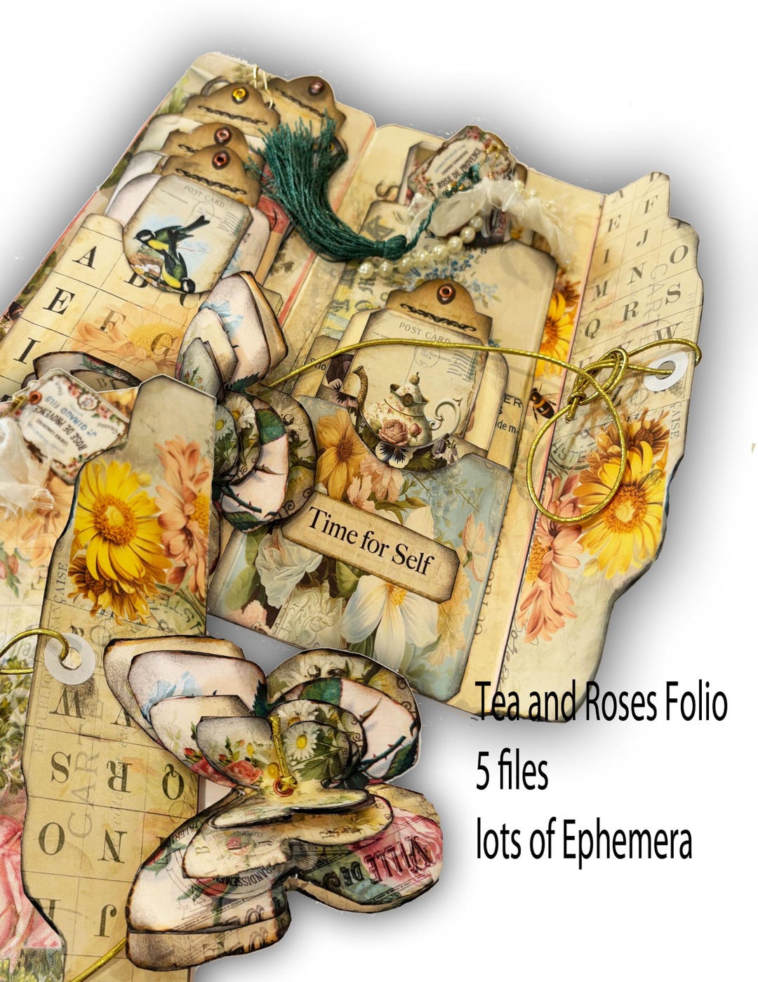 Printable Ephemera Tea and Roses Folio With Tags Pockets and Insert ...