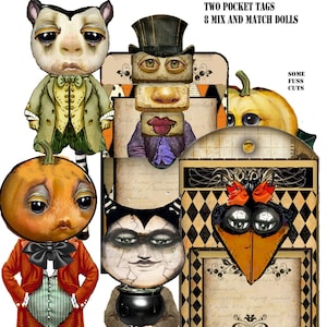 Halloween Monster Doll Set: Mix and Match Tags & Pockets Printable ...