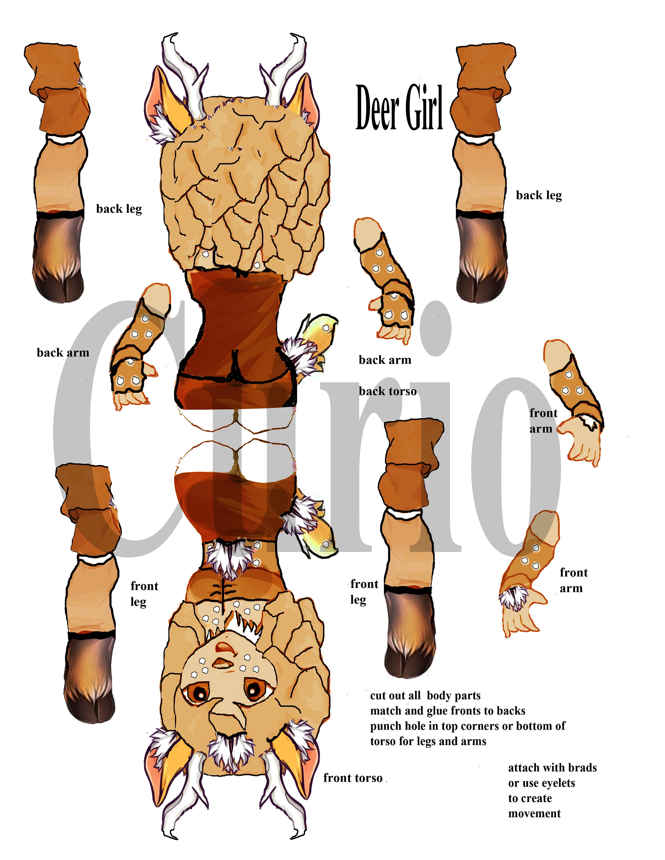 Printable Paper Doll Deer Furry Adopt Articulated Puppet Craft Sheet ...