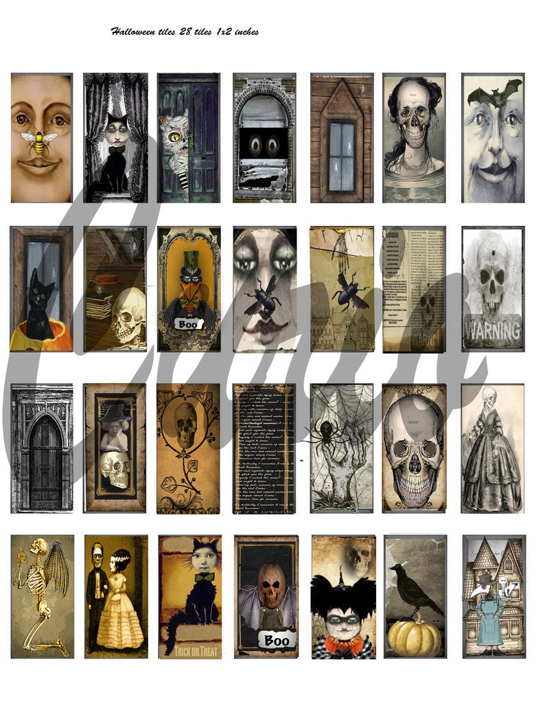 Printable Halloween Tiles 1x2 Gothic Macabre Spooky Domino Tiles Clip ...