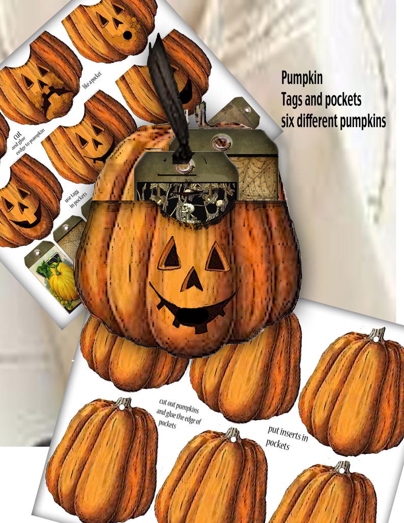 Printable Halloween Pumpkin Tags: DIY Scrapbook Ephemera (PDF & JPEG ...