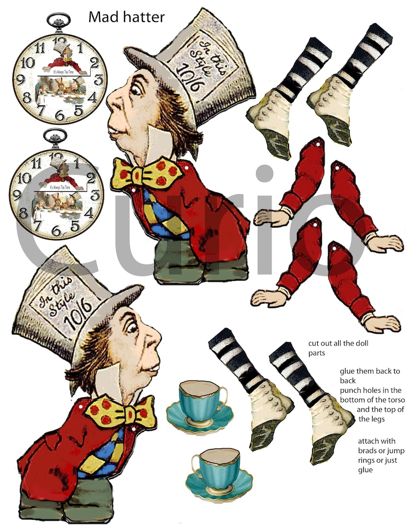 Alice in Wonderland Mad Hatter Paper Doll: Articulated Puppet (PDF ...