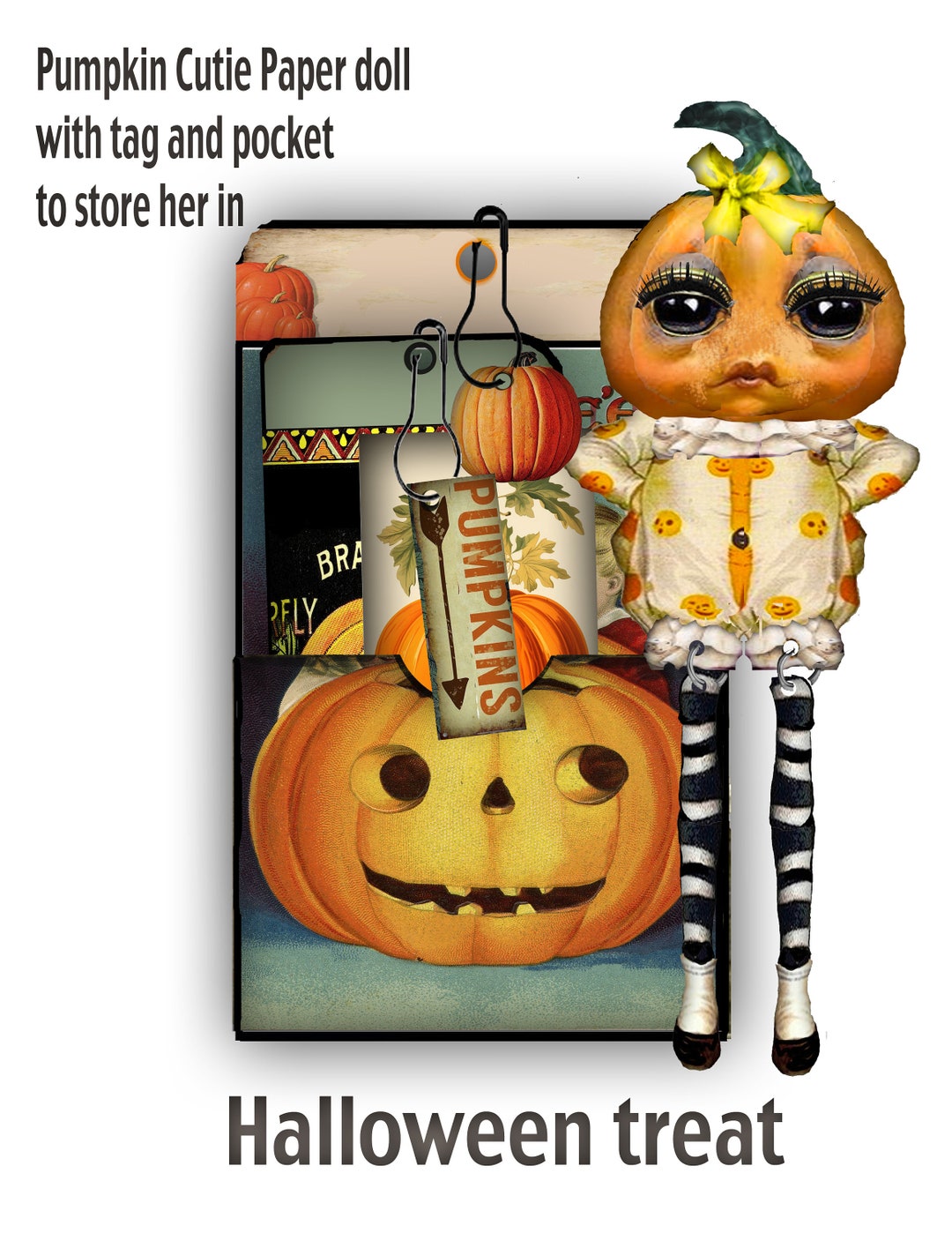 Printable Halloween Pumpkin Girl Paper Doll: Articulated Ephemera (PDF ...