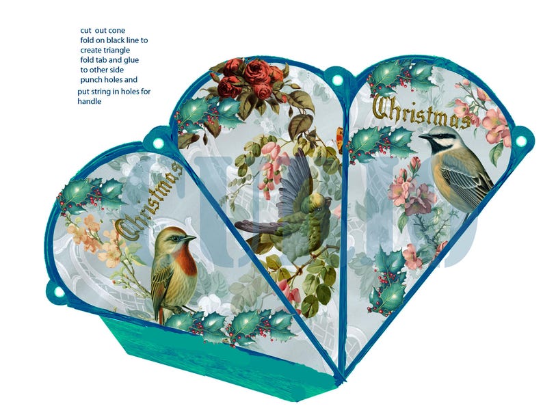 Printable Victorian Flower With Birds Cones for Christmas Easy ...