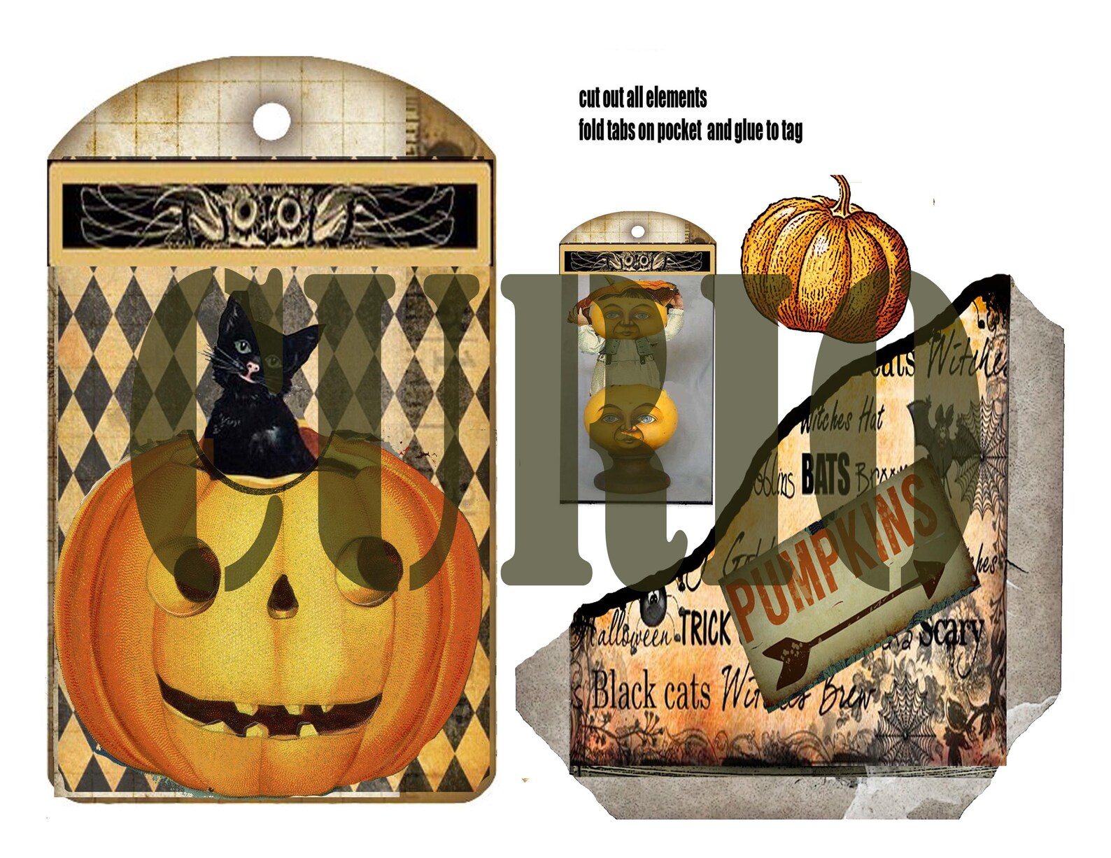 Printable Pumpkin Paper Doll: Halloween Costume Clothes, Pocket Tag ...