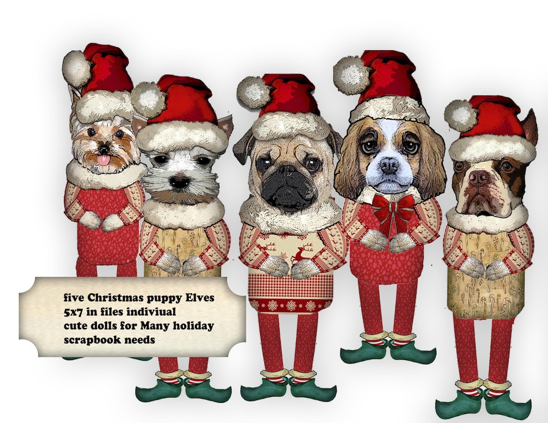 Printable Christmas Puppy Paper Dolls: Ephemera (5x7 Inch, JPEG ...