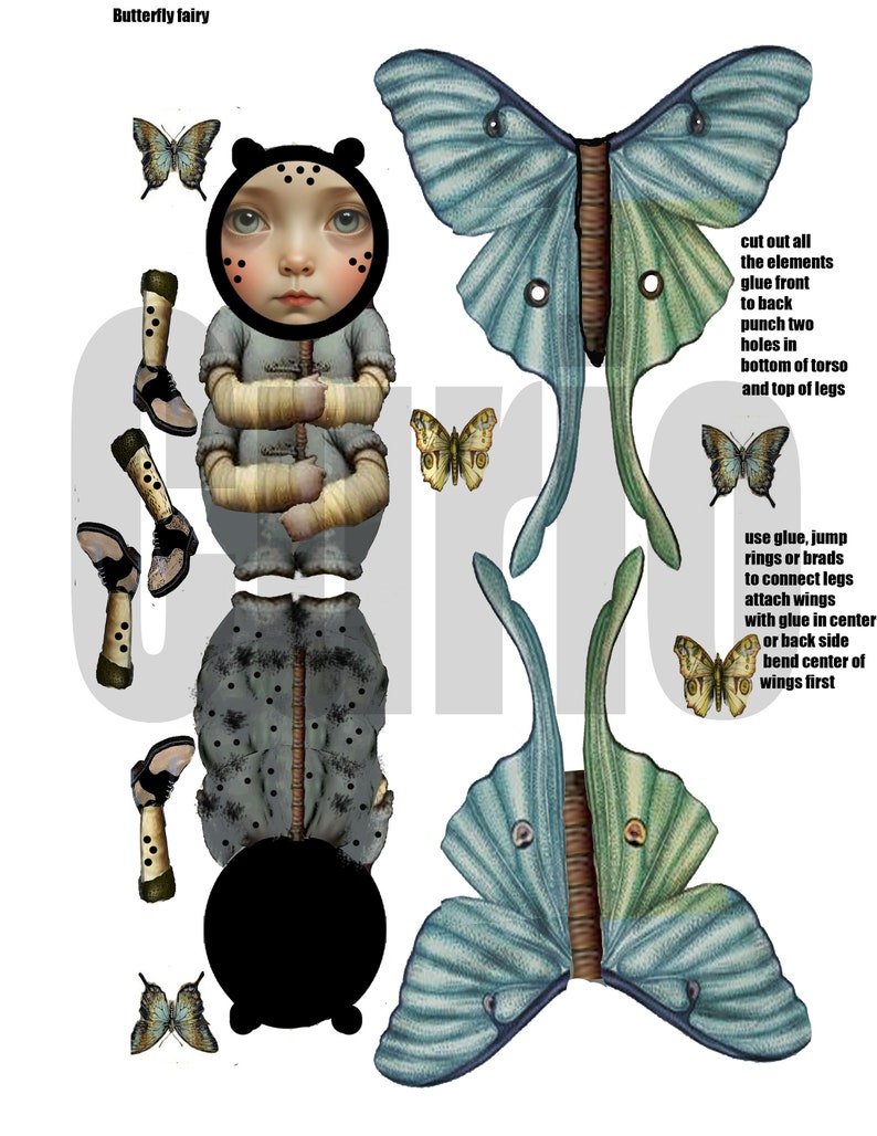 Printable Butterfly Paper Doll Articulated With Tag and Pocket Storage ...
