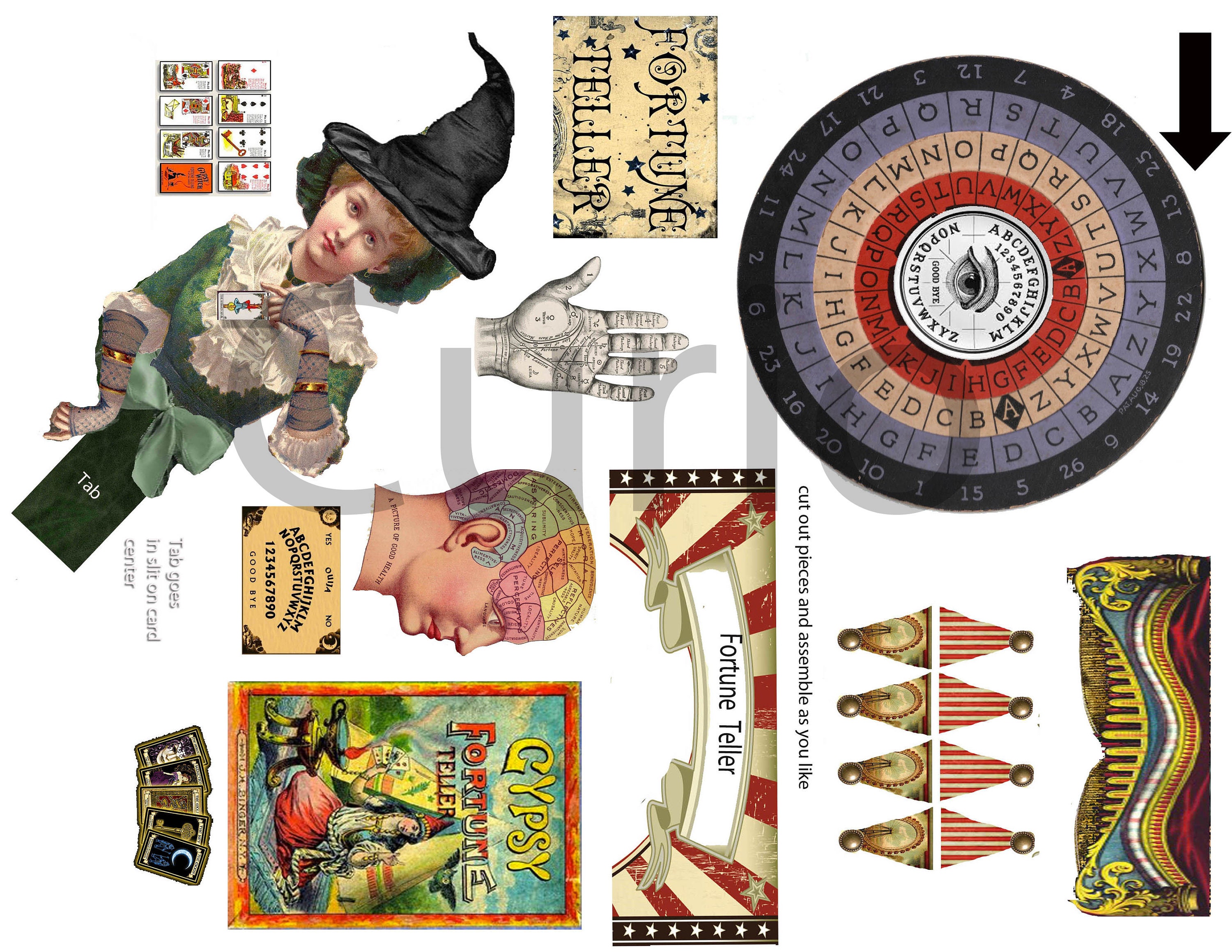 Printable Fortune Teller Card Kit: Gothic Halloween DIY Collage (PDF ...