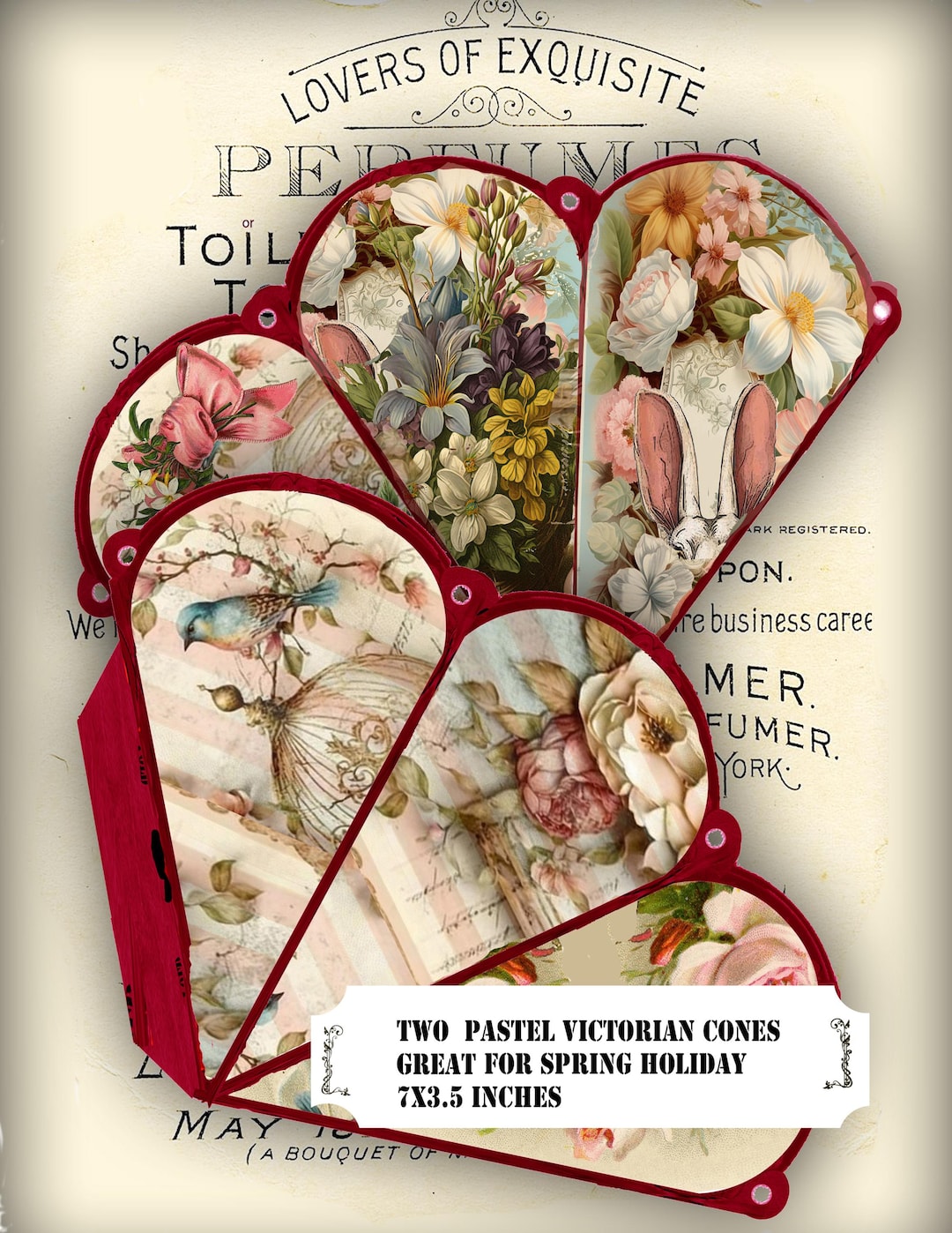 Printable Victorian Decorative Cones Bunny: Floral DIY Craft Downloads ...