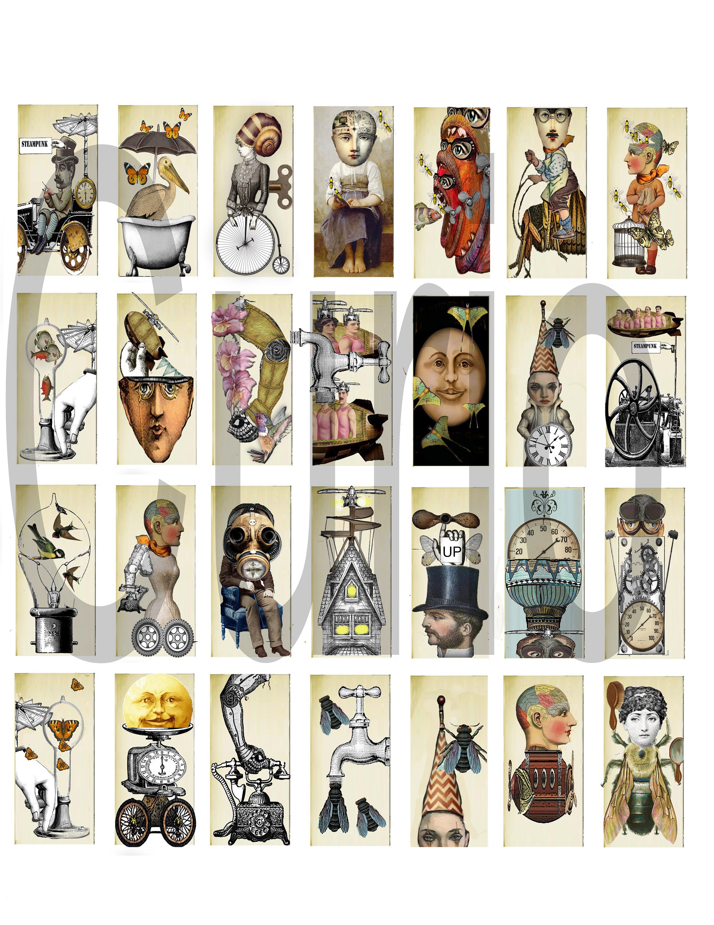 Printable Steampunk Collage Sheet: Victorian Whimsical Tiles (PDF) - Etsy