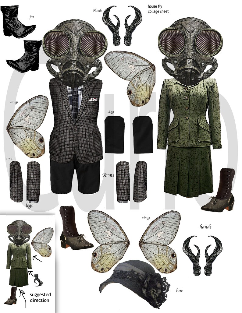 Steampunk Printable Paper Dolls Halloween House Flies Craft Project ...