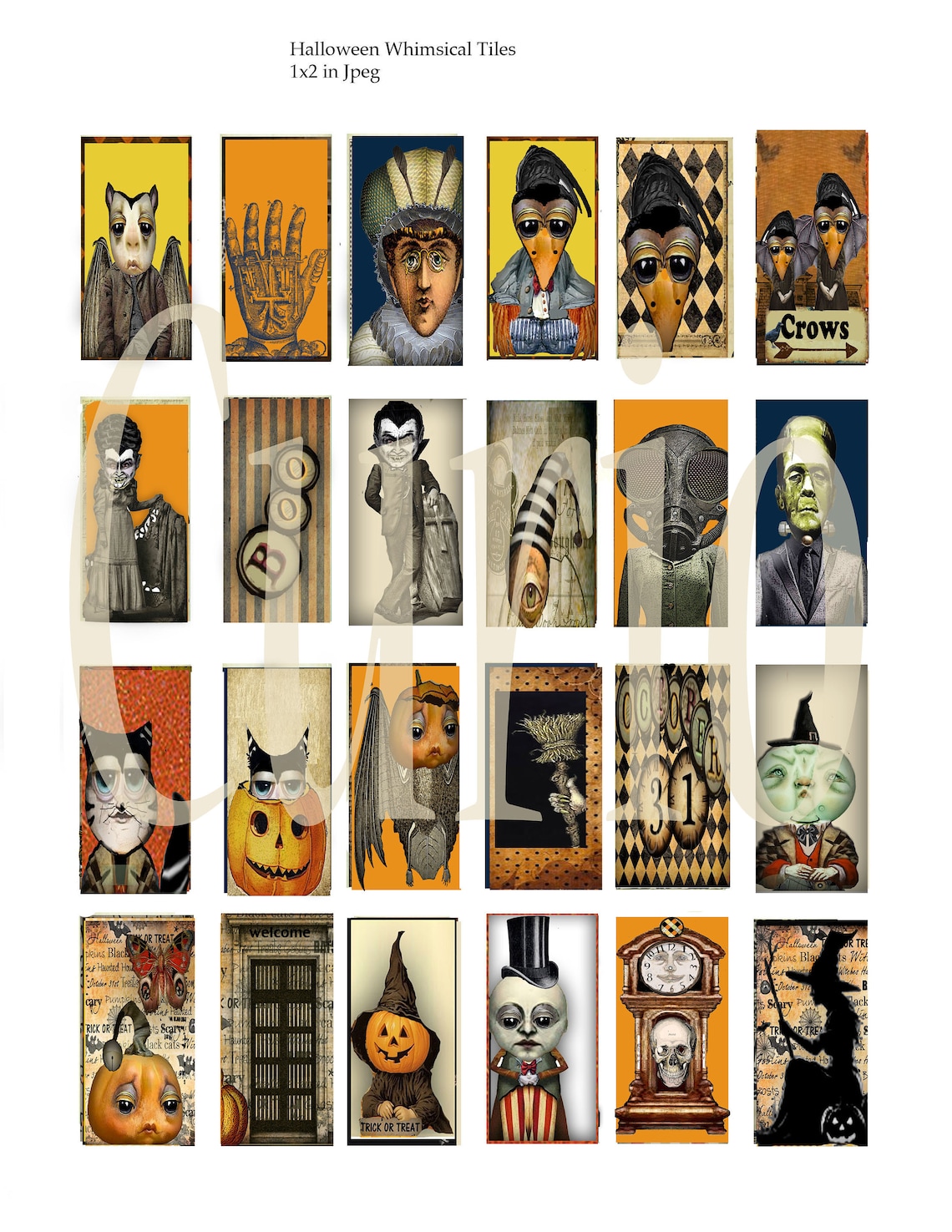 Printable 1x2 Domino Collage Sheet Halloween Domino Whimsical Favorite ...