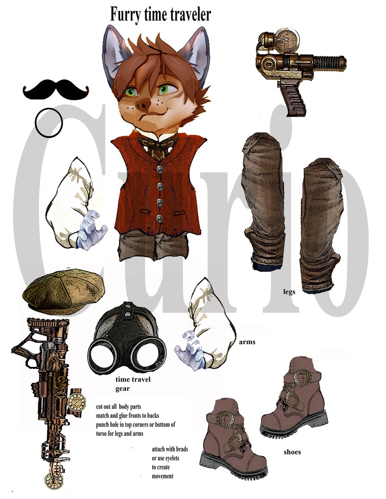 Printable Paper Doll Fox Boy Steampunk Time Travel Furry Adopt ...