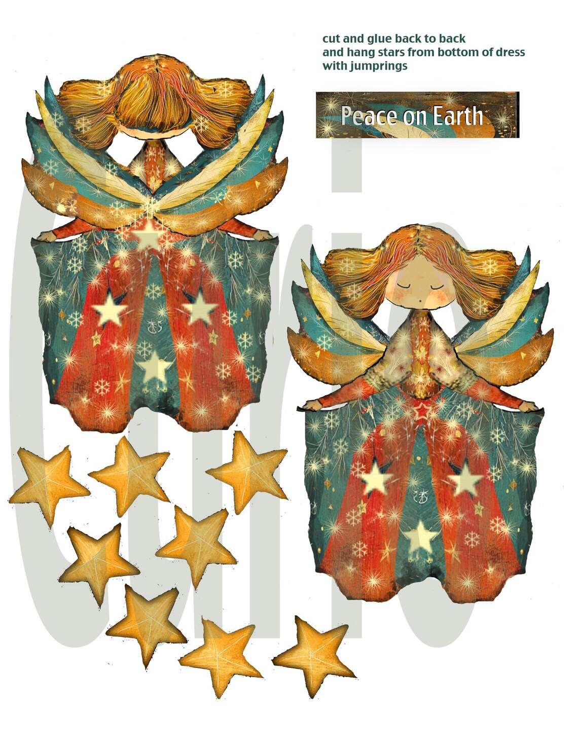 Watercolor Angel Paper Doll: Printable Folk Art Christmas Ornament (PDF ...