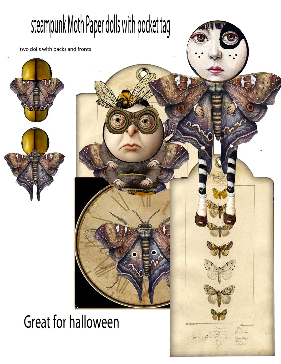 Printable Steampunk Moth Paper Dolls With Pocket Tag: Halloween ...