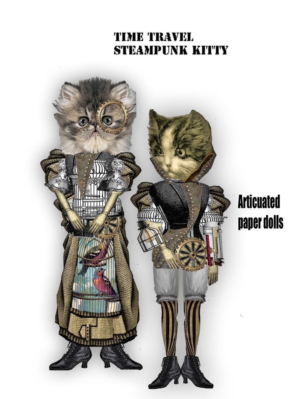Printable Steampunk Kitty Articulated Paper Dolls Two Dolls With ...